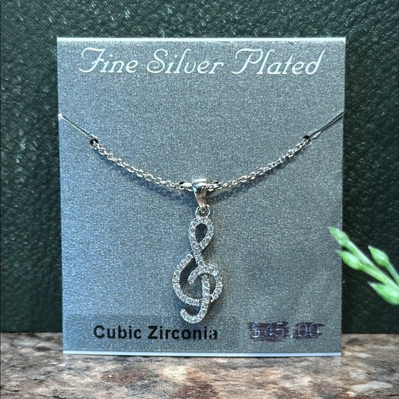 Jewelry | Fine Silver Plated Treble Clef Necklace With Cubic Zirconia ...